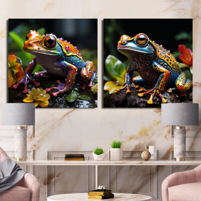 Lark Manor Multicolor Frog Portait Glass - Frogs & Toads Square Collage ...