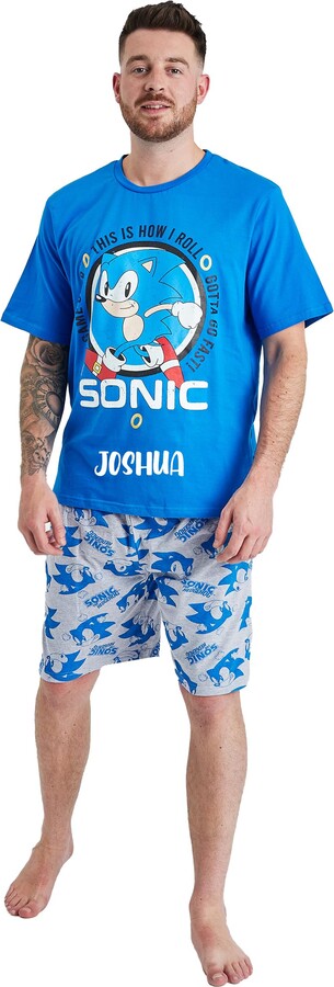 Sonic The Hedgehog Mens Personalised Short Pyjamas Gamer Gaming Pyjamas ...