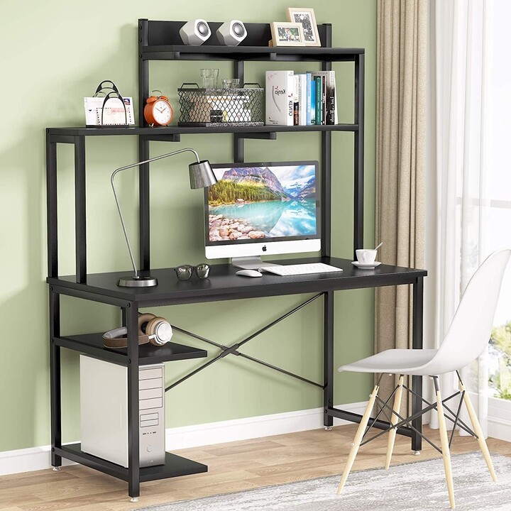 Tribesigns Computer Desk with Storage Hutch Shelf Writing Study Table ...