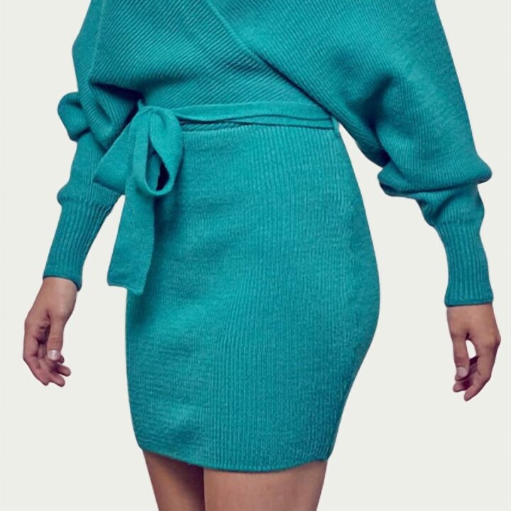 Fore Collection fore_collection Wrap-Effect Ribbed-Knit Mini Dress In ...