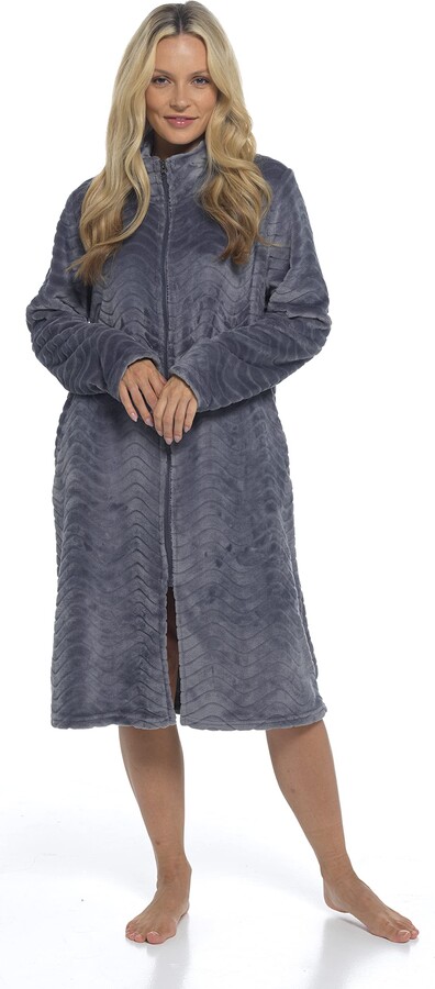 Slumber Hut® Womens Ladies Full Zipped Fleece Long Length Dressing Gown ...