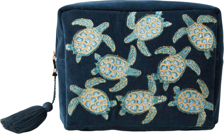 Elizabeth Scarlett Turtle Conservation Marine Navy Velvet Wash Bag ...
