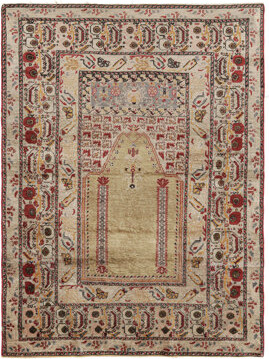 Antique Turkish Mihrab Rug In Gold, With Geometric Patterns, From Rug ...
