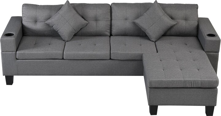 L-Shape Sectional Sofa Chaise Lounge with cup holder - ShopStyle