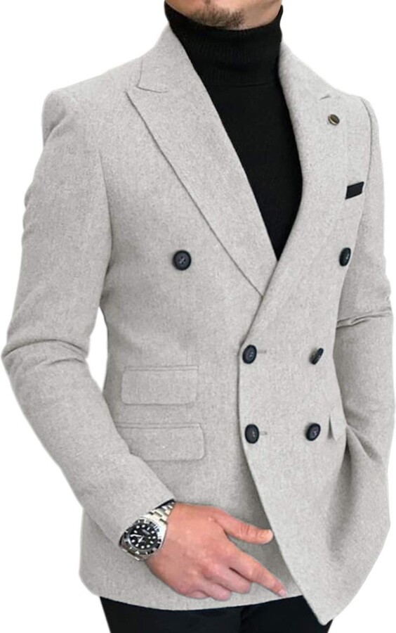 HSLS Men's Double-Breasted Herringbone Slim Fit Men Suit Tweed Wool ...