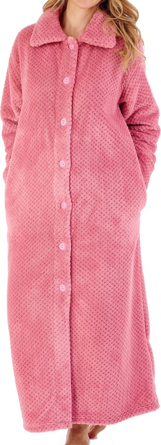 Slenderella Ladies Button Up Dressing Gown Soft Waffle Fleece Ankle ...