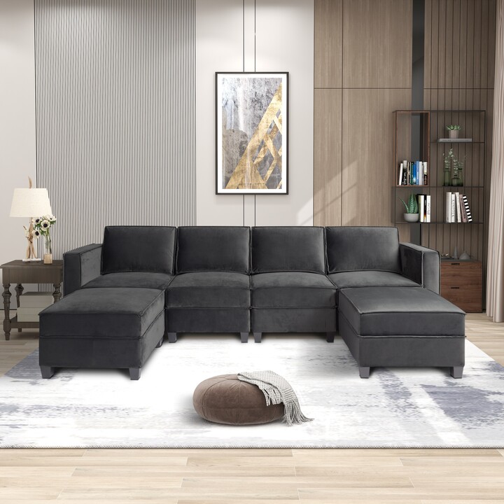 RASOO Square Arm Sectional Sofa with DIY Combination, Modular Velvet ...