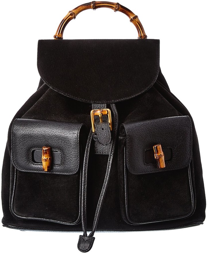 Gucci Black Suede Bamboo Backpack - ShopStyle