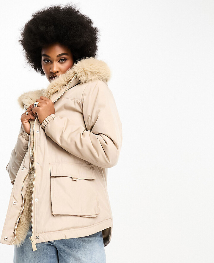 Threadbare Tall Prune oversized parka jacket with faux fur trim hood in ...