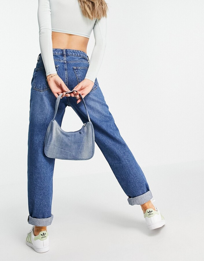 Don't Think Twice DTT Veron relaxed fit mom jeans in mid blue wash ...