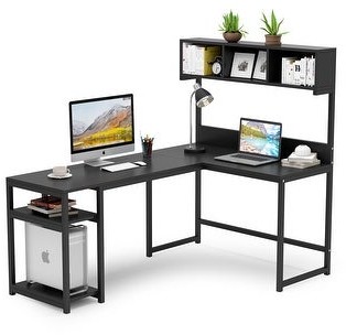 Tribesigns L-shaped Computer Desk with Hutch and Storage Shelves ...