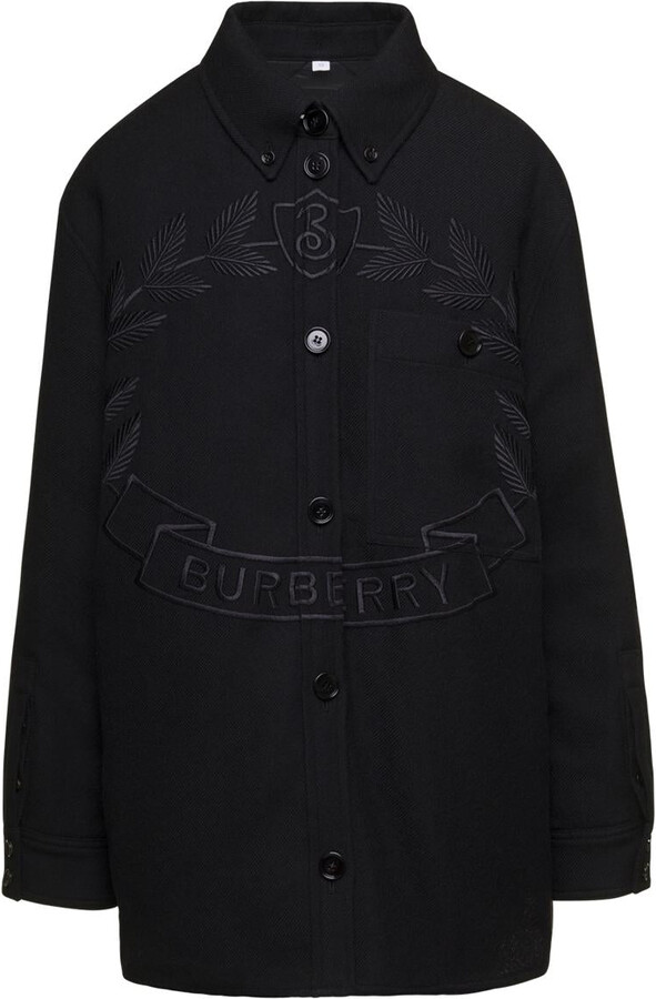 Burberry Black Embroidered Oak Leaf Crest Jacket in Wool Twill Woman ...