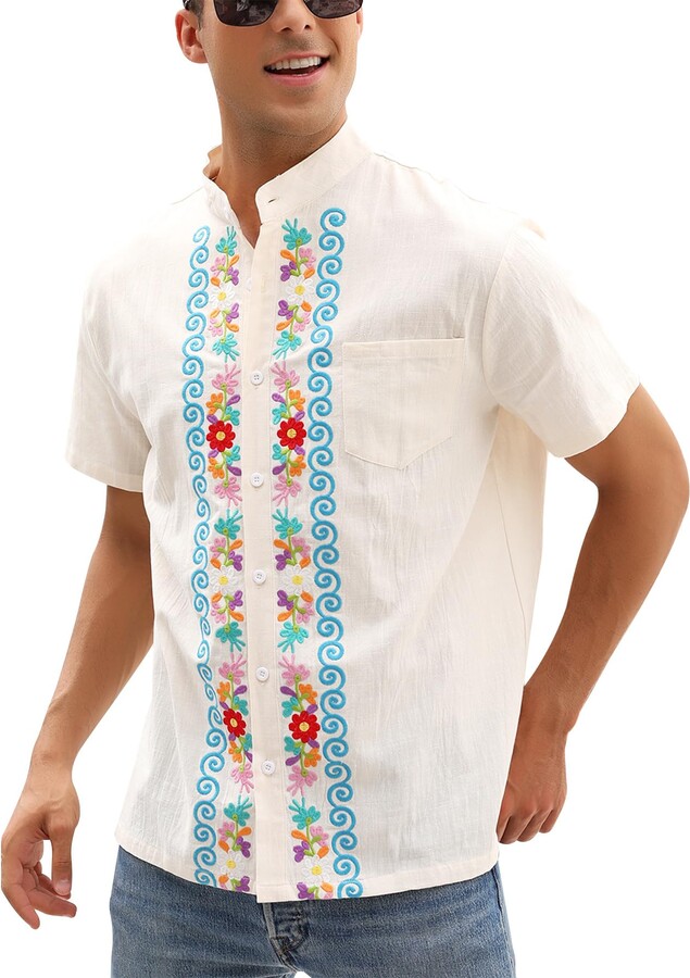 Vackutliv Mexican Shirts for Men Authentic Guayabera Embroidered Dress ...