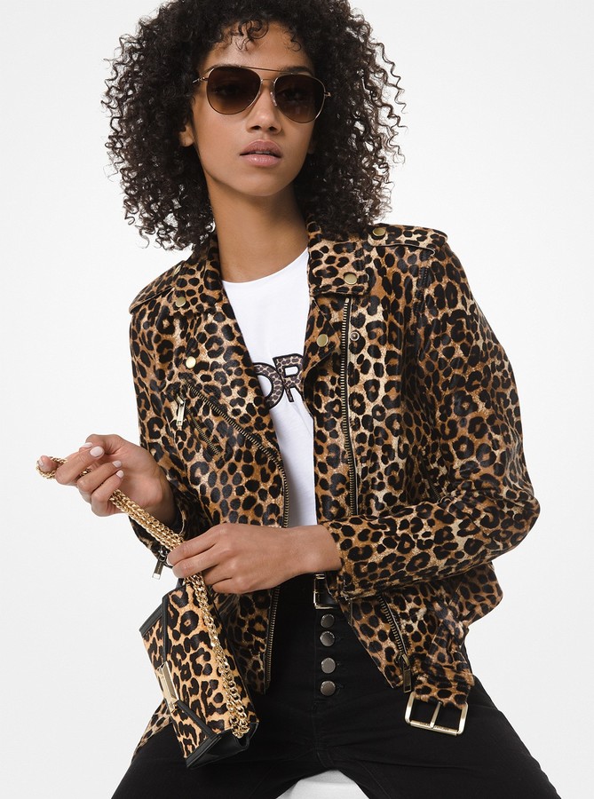MICHAEL Michael Kors Leopard-Print Leather Moto Jacket - ShopStyle