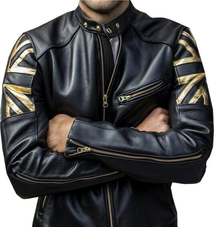 HolaLeathers Jackets Men's Cafe Racer Union Jack British UK Flag ...
