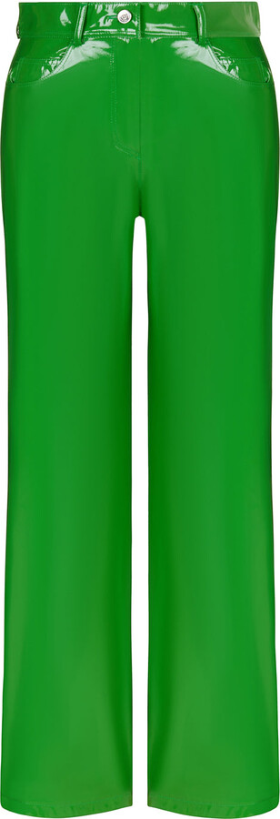 NOCTURNE - Green Wide Leg Pleather Pants - ShopStyle