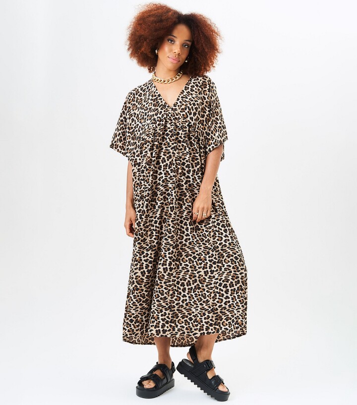 Women's Brown Animal Print Midi Dress Gini London - ShopStyle