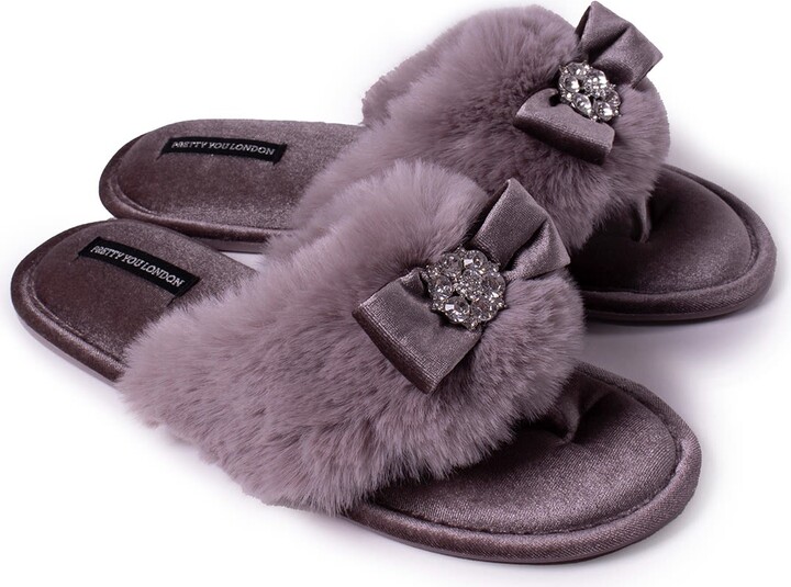 Pretty You Women's Pink / Purple Amelie Toe Post Slipper With Diamante ...