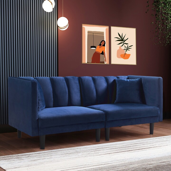 IGEMANINC Chic Fancy Loveseat Convertible Sleeper Velvet Upholstered ...