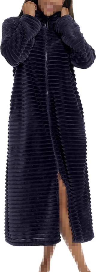 A2Z Womens Zip Through Winter Ribbed Dressing Gown - Ladies Gown AZ333 ...