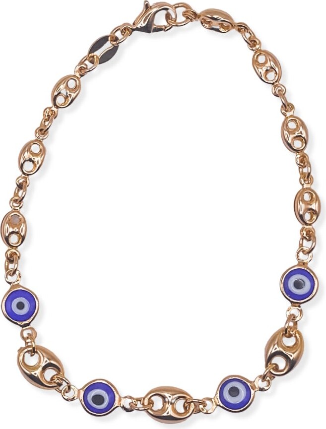Daniela Janette Women's Gold Evil Eye Puffy Mariner Chain Bracelet ...