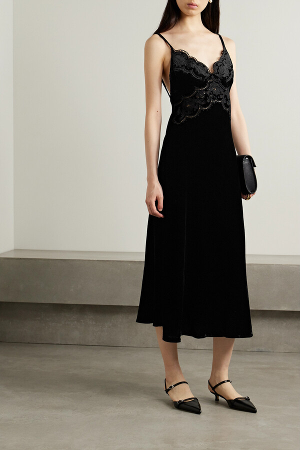 Farm Rio Richelieu Broderie Anglaise Velvet Midi Dress - Black - ShopStyle