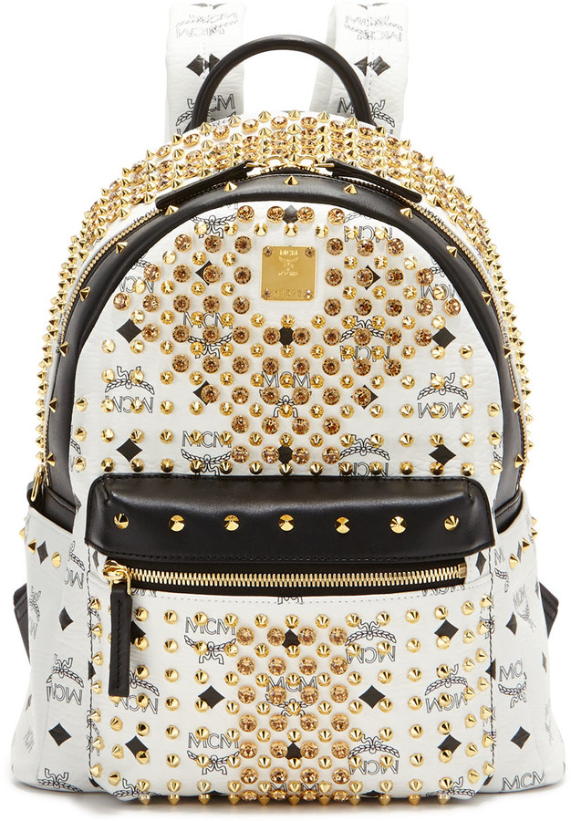 MCM Diamond Visetos Small Backpack, White - ShopStyle