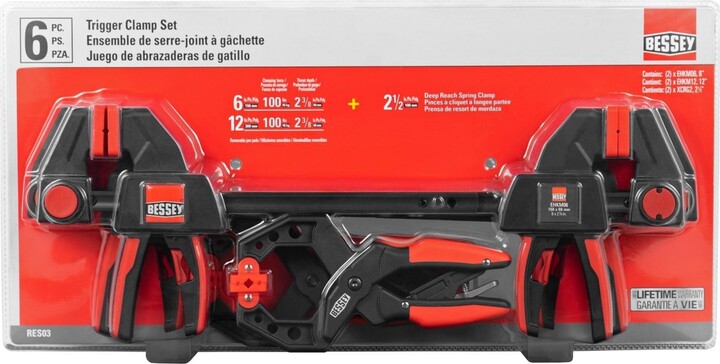 Bessey Trigger and Spring Combo Deep Reach Clamp Tool Set, 6 Piece ...