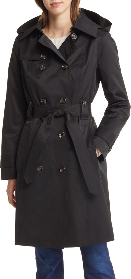 London Fog Belted Water Repellent Trench Coat with Removable Hood ...