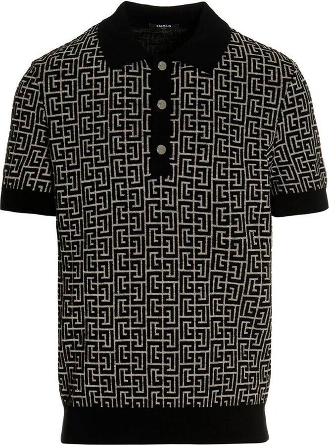 Balmain Monogram Print Polo Shirt - ShopStyle