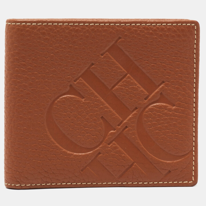 CH Carolina Herrera Brown Monogram Embossed Leather Bifold Wallet ...