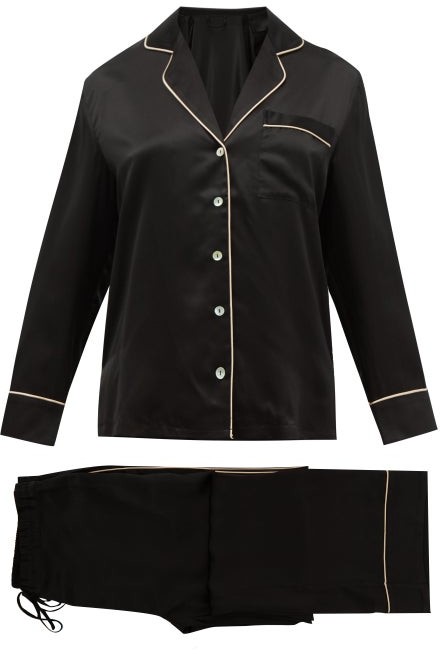 Fleur of England Signature Piped Silk-satin Pyjamas - Black - ShopStyle ...