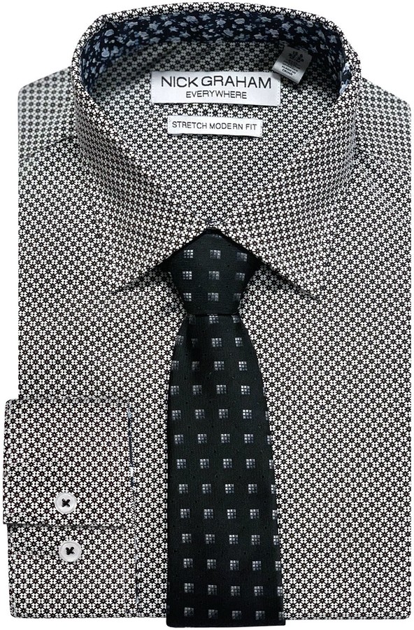 Nick Graham Men's Everywhere Modern-Fit Stretch Dress Shirt & Tie Set ...
