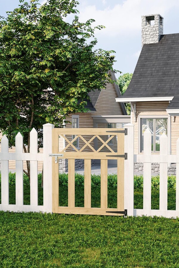 Living and Home 3 x 2.5 ft Outdoor Lattice Top Pale Wooden Garden Gate ...