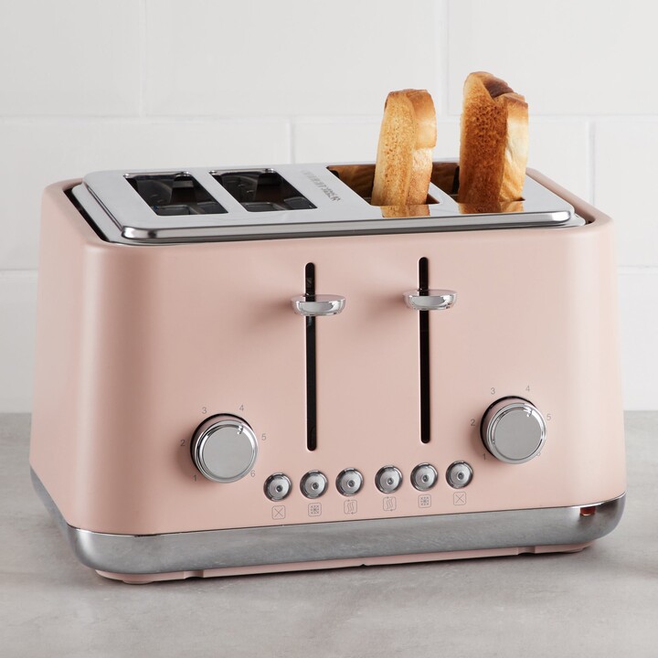 Dunelm Contemporary 4 Slice Matt Blush Pink Toaster Pink, Silver and ...