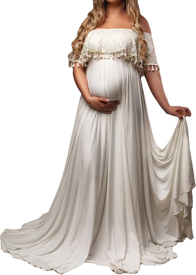 Dearyu White One-Shoulder Maternity Dress Elegant Maternity Photoshoot ...