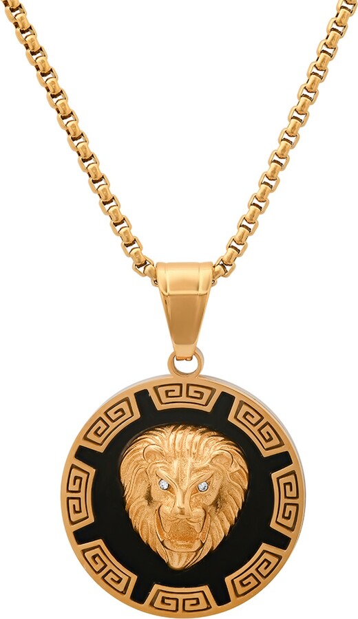 STEELTIME Men's Two-Tone Stainless Steel Simulated Diamond Lion Head ...