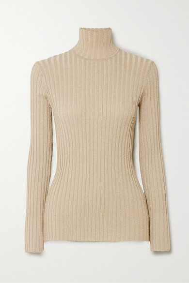 VVB Metallic Ribbed-knit Turtleneck Sweater - Gold - ShopStyle