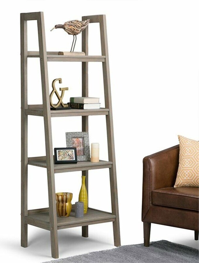 Snake River Décor 4 Shelf Ladder Bookcase Storage Gray - 52 x 63 ...