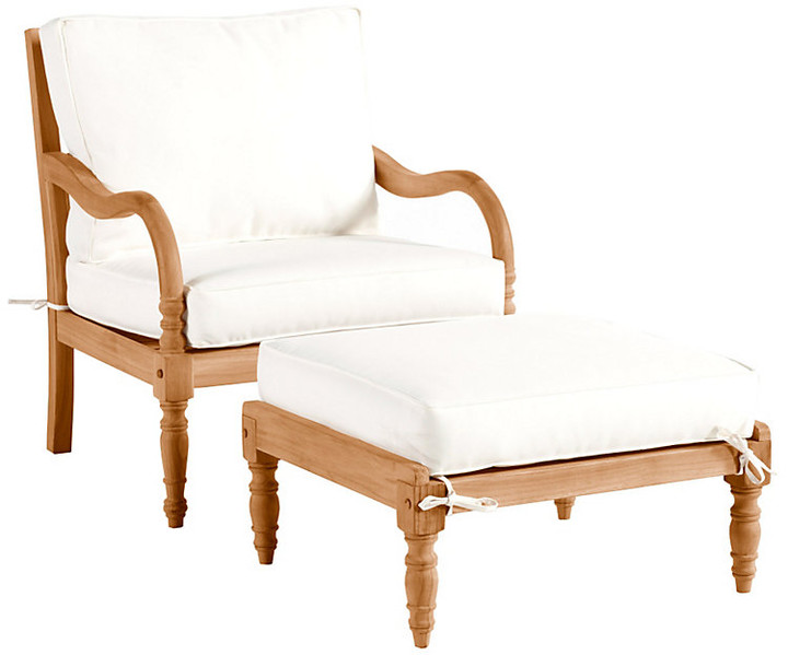 Ballard Designs Ceylon Teak Lounge Chair & Ottoman with Cushions ...