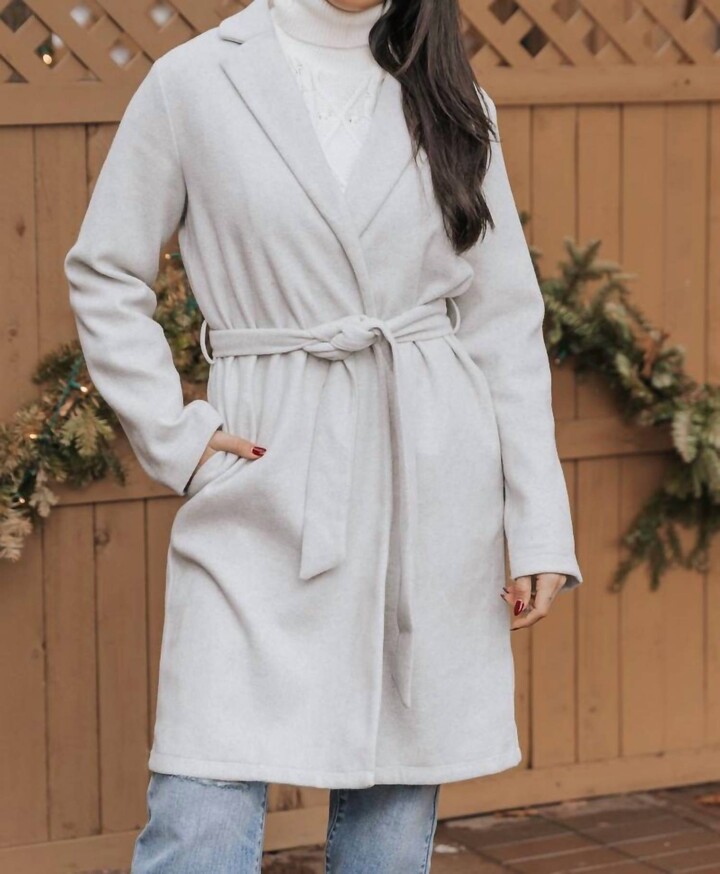 Hem & Thread Self-Tie Long Belted Coat In Light Grey - ShopStyle