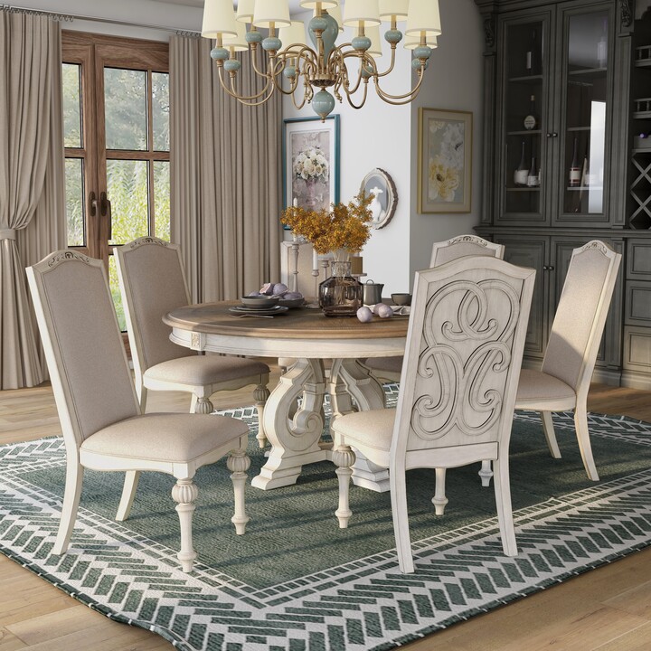 The Gray Barn Brook House Farmhouse White 7-piece Round Dining Set ...