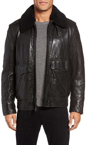 Andrew Marc Men's Anchorage Leather Aviator Jacket With Detachable ...