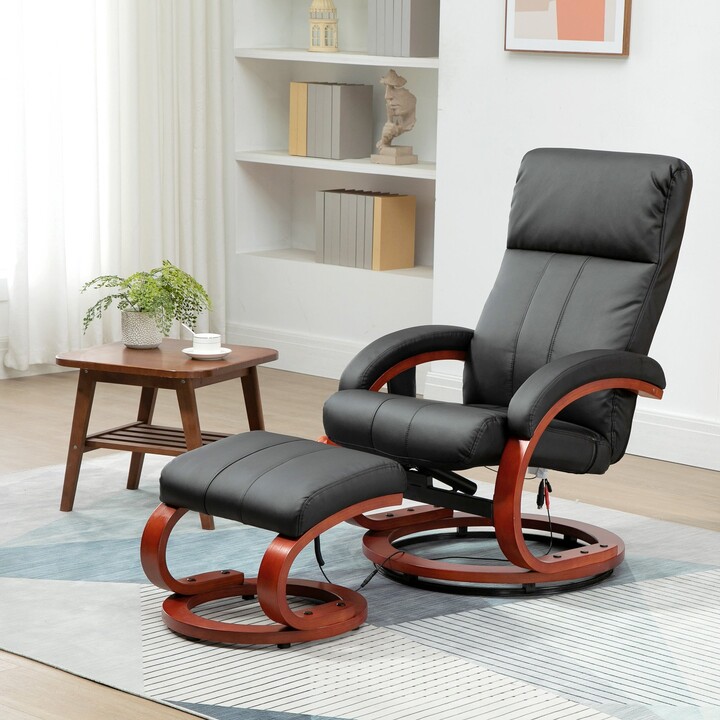HOMCOM Recliner Chair with Ottoman, Electric Faux Leather Recliner ...
