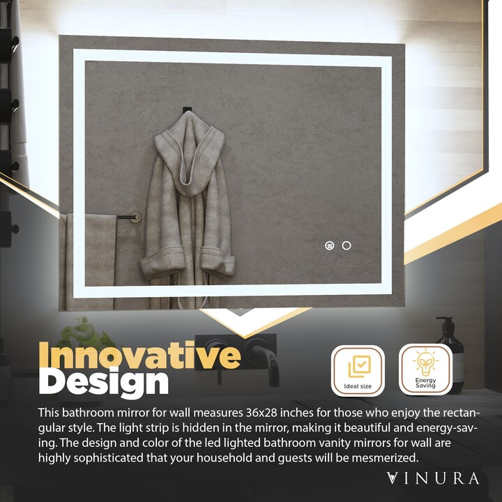 Vinura Modern Vanity Mirror with Lights - White 36” Smart Mirror Bathroom - medium' - ShopStyle
