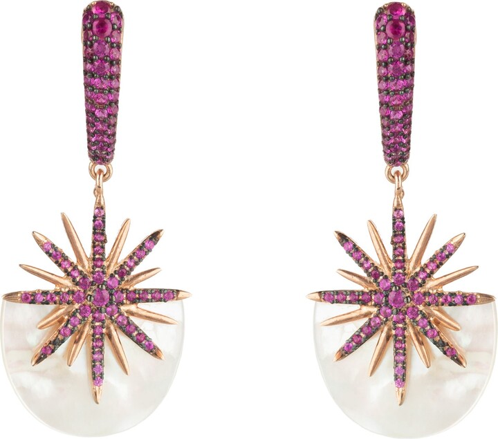 Latelita Women's Gold / Red Sunburst White Mother Of Pearl Earring Ruby Pink Rose Gold - ShopStyle