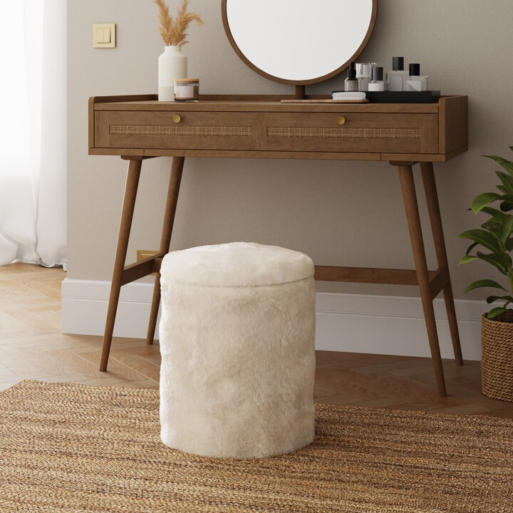 Dunelm Supersoft Faux Fur Storage Footstool Ivory - ShopStyle