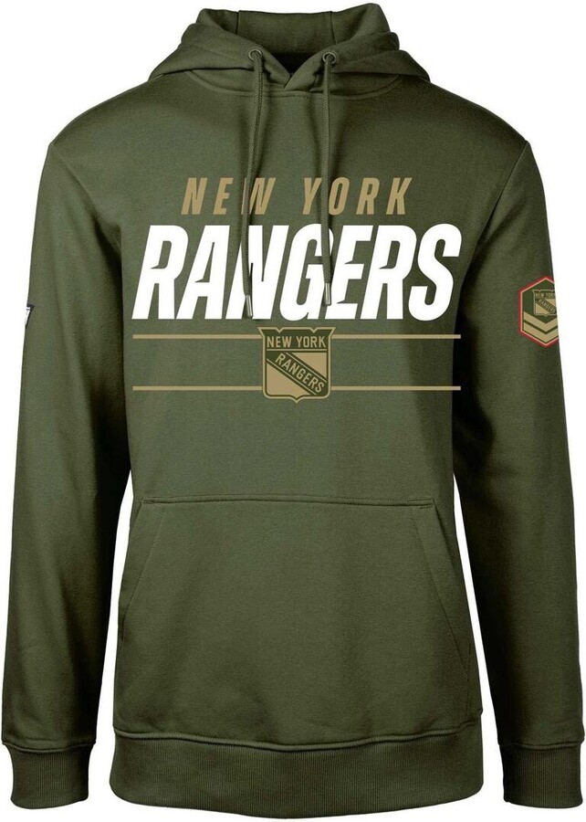 Men's LevelWear Olive New York Rangers Podium Fleece Pullover Hoodie ...
