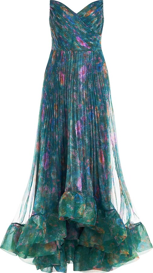 Theia Moira Strapless Pleated Floral Gown - ShopStyle Evening Dresses