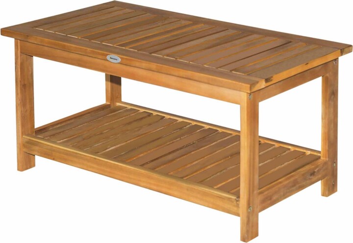 Outsunny 36" Outdoor Coffee Table 2-Shelf Acacia Wood Rectangular ...